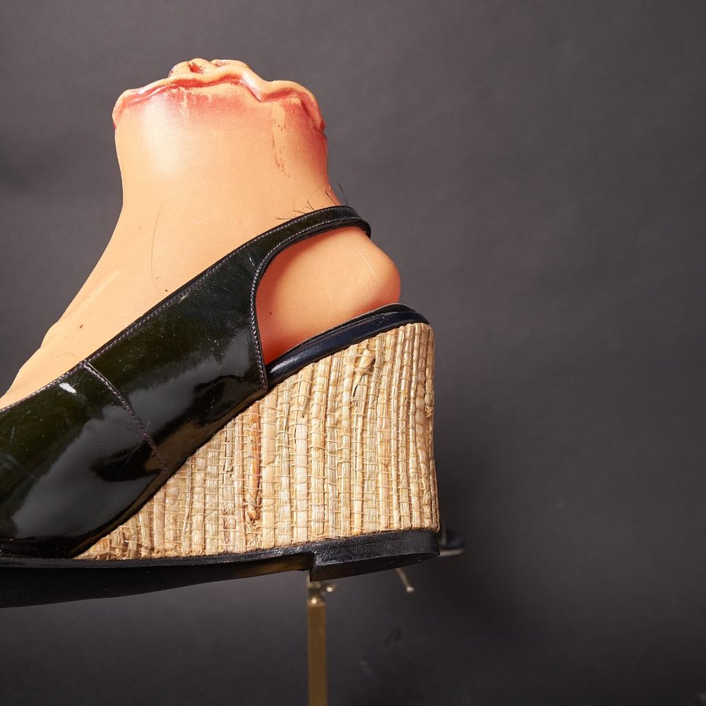 1960s Black Patent Leather Wedge Heels - Gem